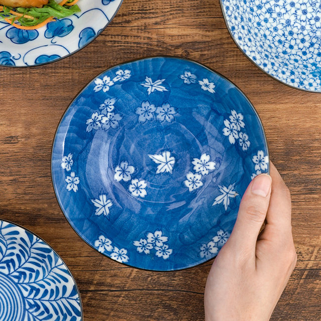 Mino burning Japanese imported ancient dyed blue painted ceramic and ...