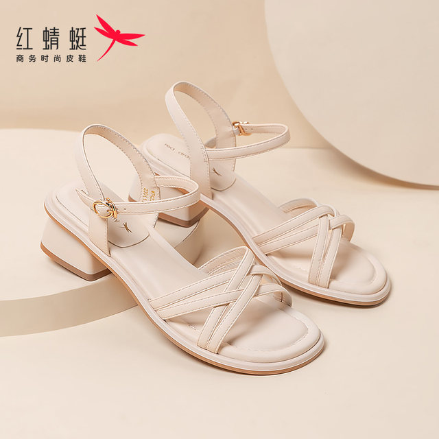 Red Dragonfly Sandals for women 2025 summer soft sole genuine leather ...