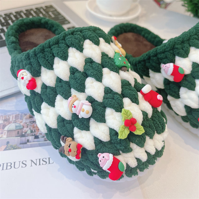 Handmade diy pure knitted Christmas hook slippers material package ...