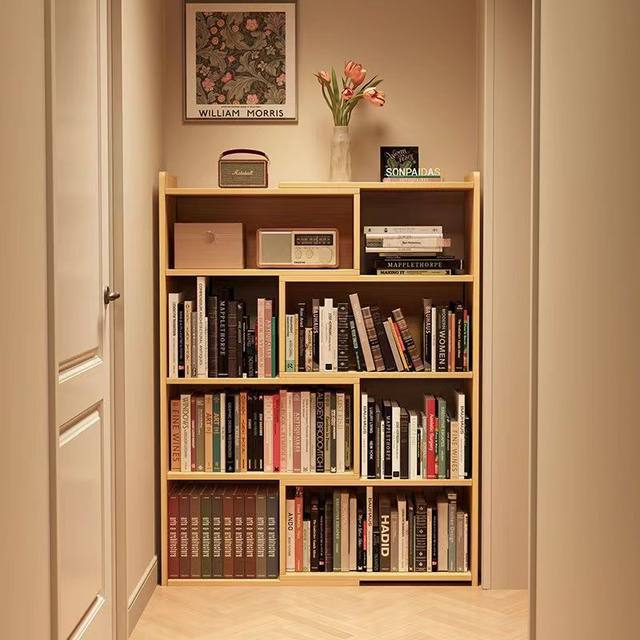 Bookshelf Floor-Standing Storage Rack Solid Wood Retractable Bookcase ...