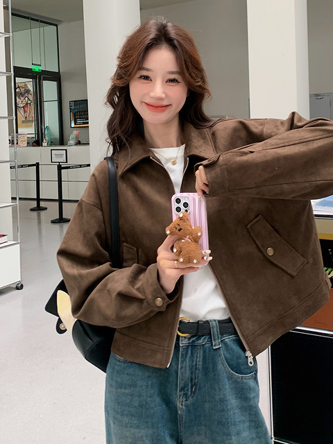 Maillard short suede jacket for women's spring and autumn clothing ...