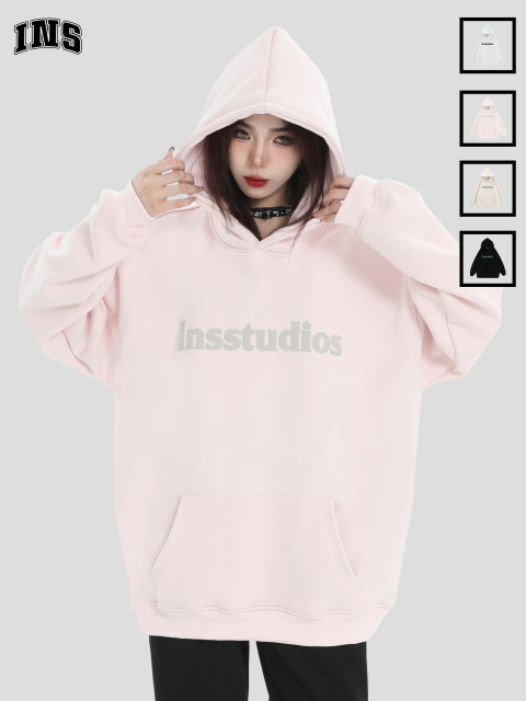 INSstudios National Trendy Couple American Three-dimensional Foaming Logo Hooded Sweatshirt ...