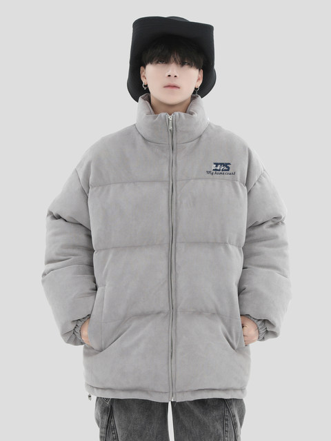 INSstudios national fashion brand couple American embroidery LOGO suede cotton coat loose warm ...