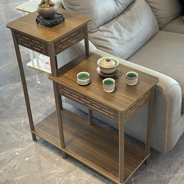 Sofa side table solid wood double-layer small coffee table Chinese ...