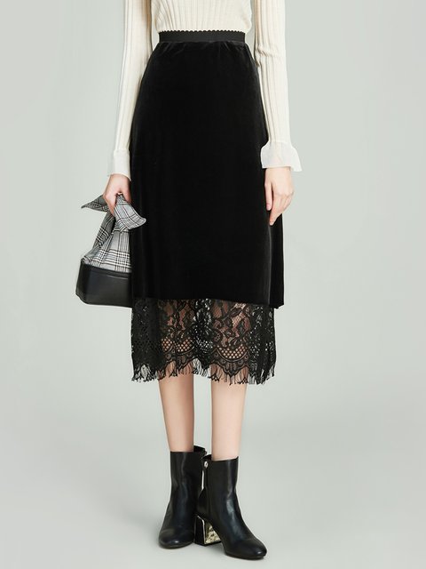 HAVVA2025 spring new black velvet skirt for women with two sides ...