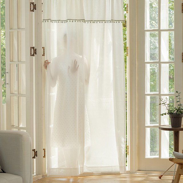 2024 new style punch-free Velcro curtains, gauze curtains, French white ...
