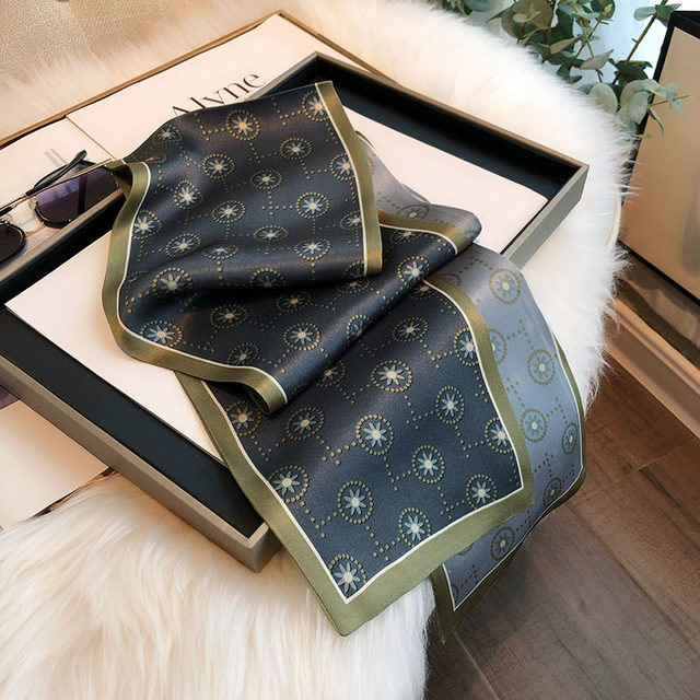Double-sided two-color silk scarf, small strip, versatile 100% mulberry ...
