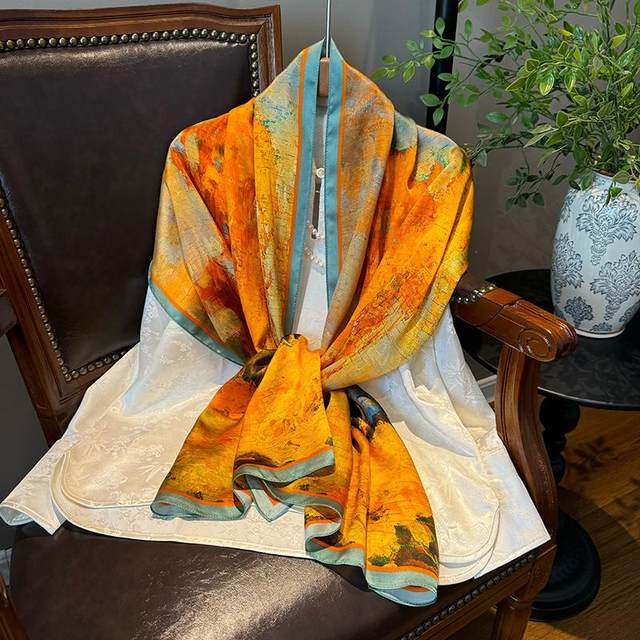 Yellow silk scarf for women 2024 new scarf versatile autumn and winter ...