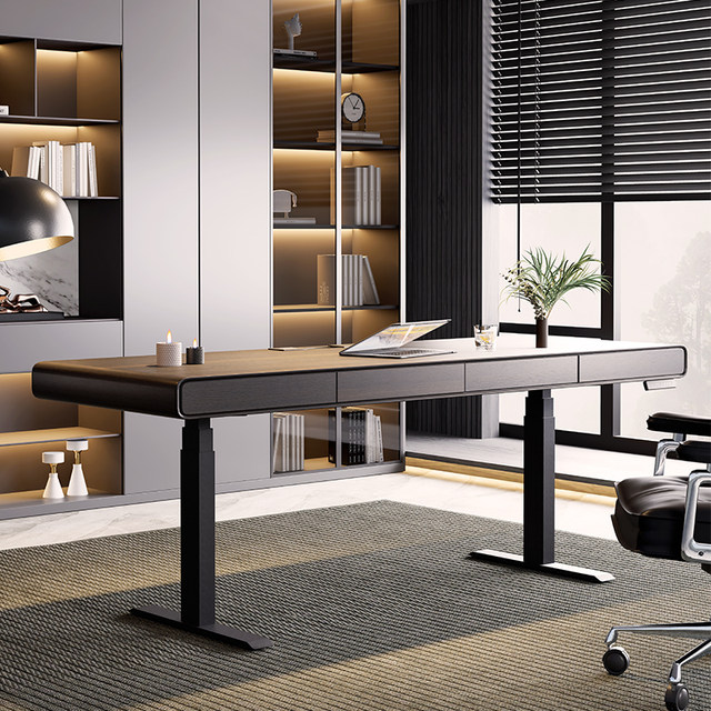 Electric lifting rounded corner desk light luxury modern solid wood ...