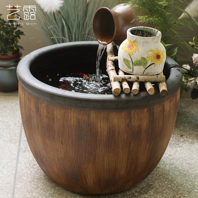 Ceramic large water tank fish tank retro old imitation bronze courtyard ...