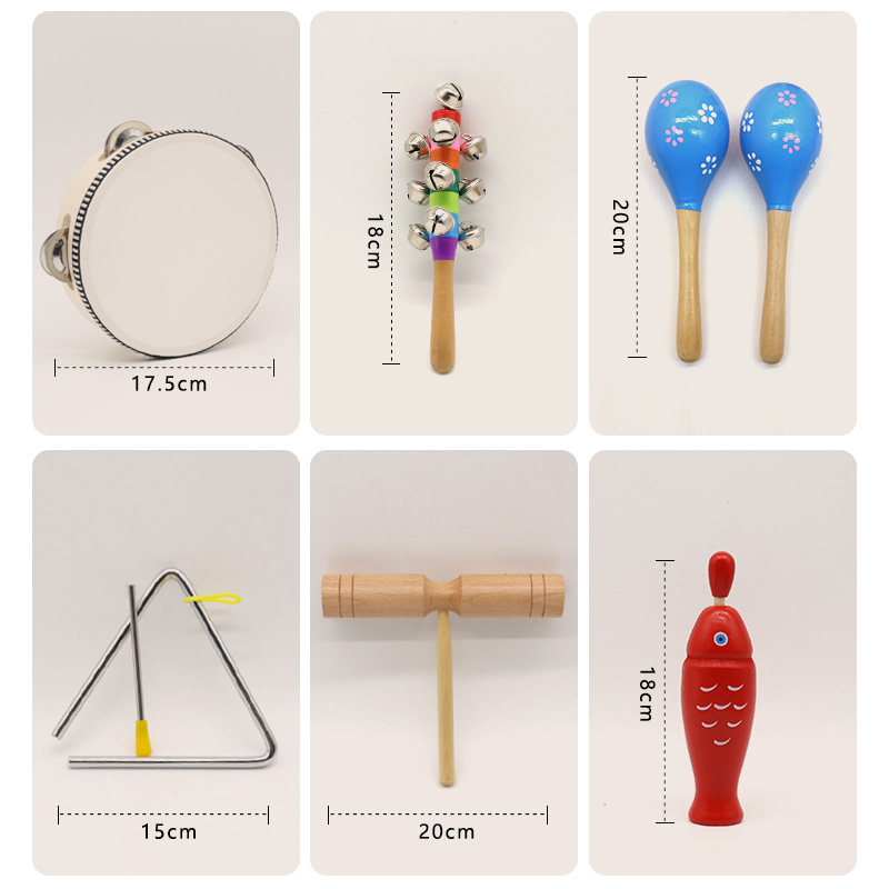 Orff Percussion Instrument Set - Double Drum, Sand Hammer, Wooden Fish