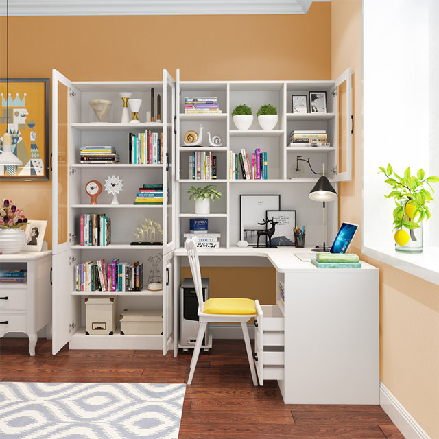 Simple corner bookshelf computer desk desktop home with desk bookcase ...