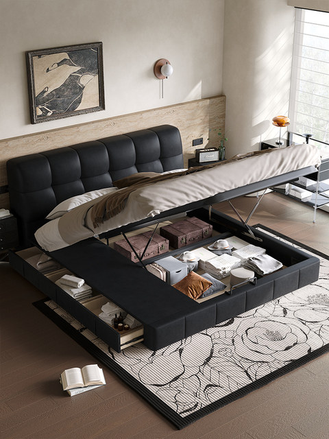 Puff leather master bedroom double bed modern simple light luxury small ...