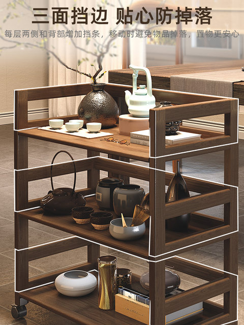 Tea Storage Rack Walnut Trolley Tea Tea Cup Storage Rack Movable Tea ...