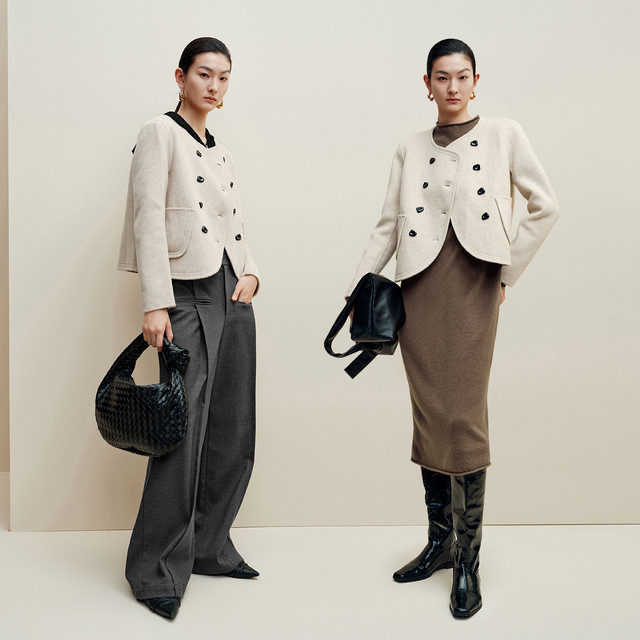 Enos Estee French style 81.4% sheep wool double-sided woolen short coat ...