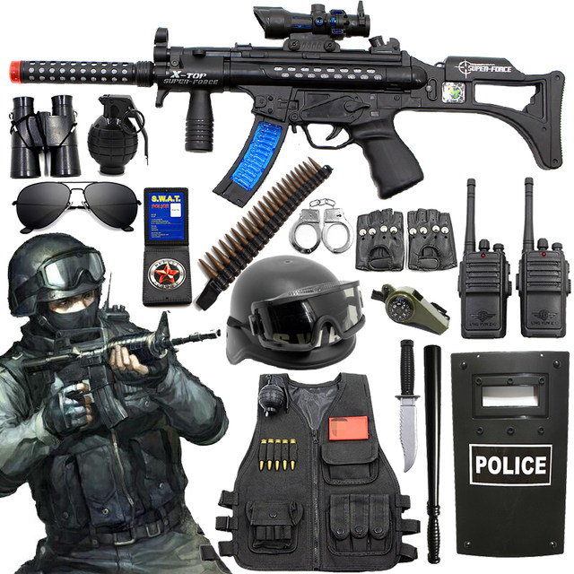 Children's police set toy set black cat Sheriff hat boy special forces ...