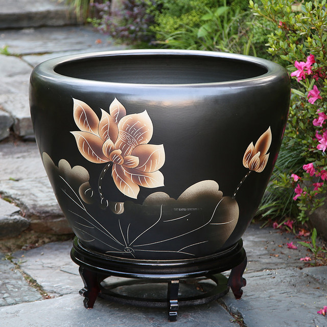 Jingdezhen ceramic large cylinder courtyard balcony fish farming basin ...