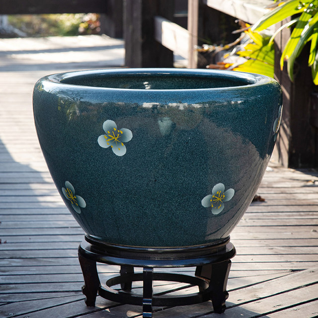 Jingdezhen ceramic cylinder goldfish basin water lily bowl lotus turtle ...
