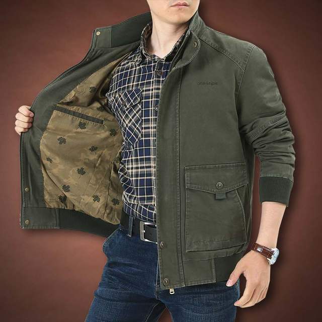 Spring and Autumn Men's Loose Jacket Fashion Large Size Stand Collar ...