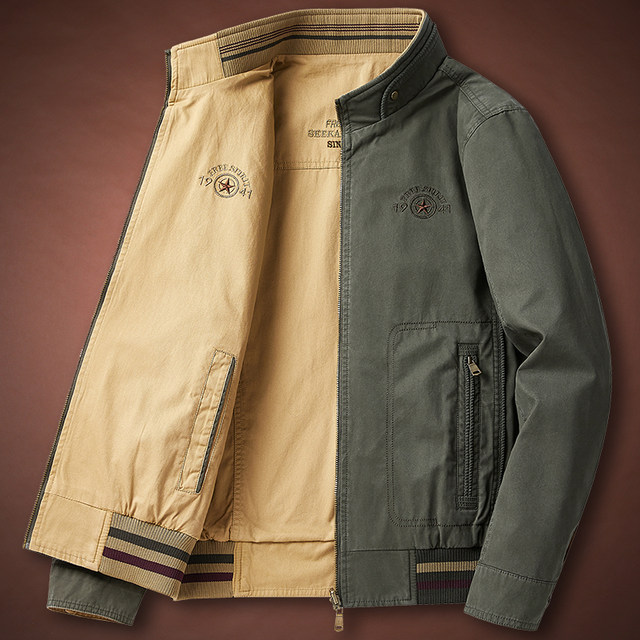 Double-sided jacket for men casual men stand collar men's jacket for ...