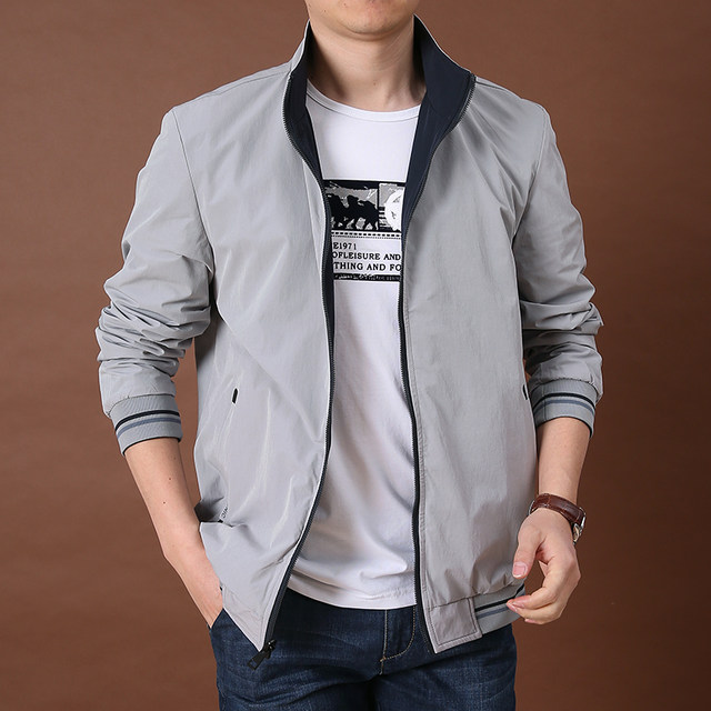 Reversible jacket men's spring and autumn youth large size stand collar ...