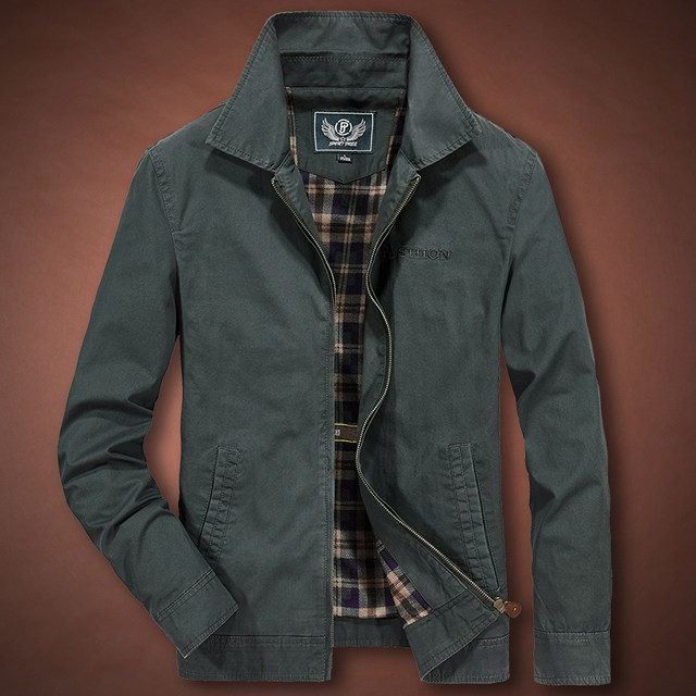 Spring and Autumn Washed Cotton Jacket Men's Casual Lapel Jacket Top ...