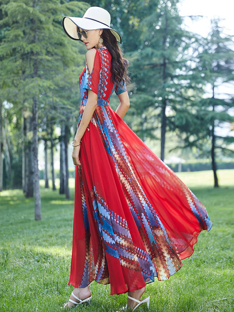 Red dress for women summer 2024 new style waist slimming chiffon long ...