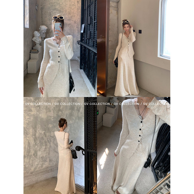 GV Dabaige tea style lazy tone soft and waxy torn V-neck raw edge ...