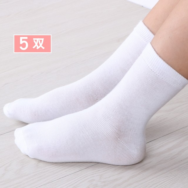 Children's white socks pure cotton girls mid-calf socks primary school ...