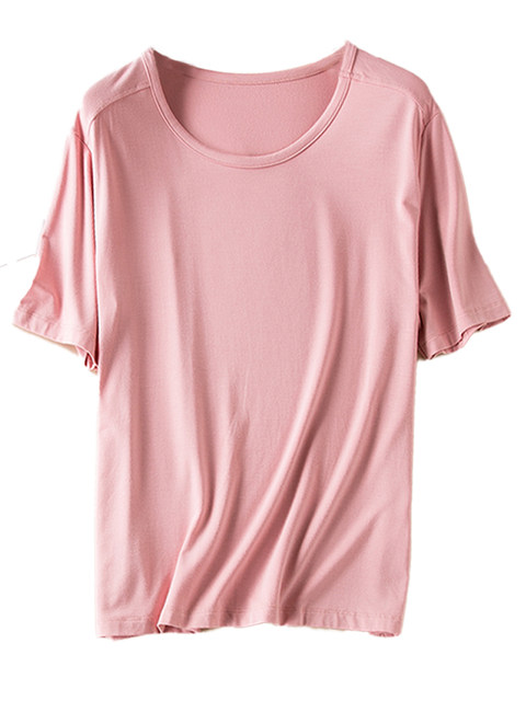 Small round neck short sleeve solid color T-shirt for women loose half ...