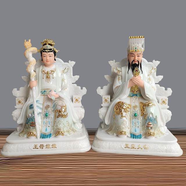 New White Marble Jade Emperor and Empress Statues, a Pair of Painted ...