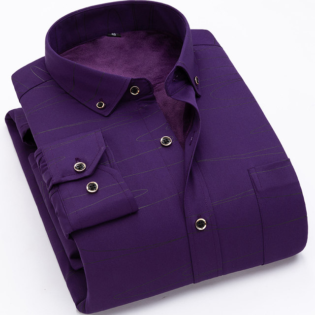 Winter warm men's long-sleeved shirt plaid plus velvet thickened cotton ...