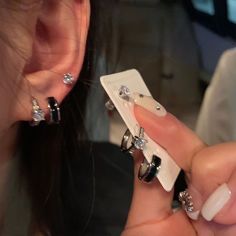 S925 silver needle earrings six-piece set for women's niche design high-end simple and versatile ...