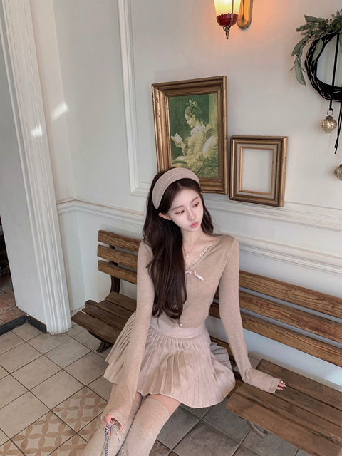 Cute Ja breasts and mood~ Exquisite V-neck sweater lace-edged knitted ...