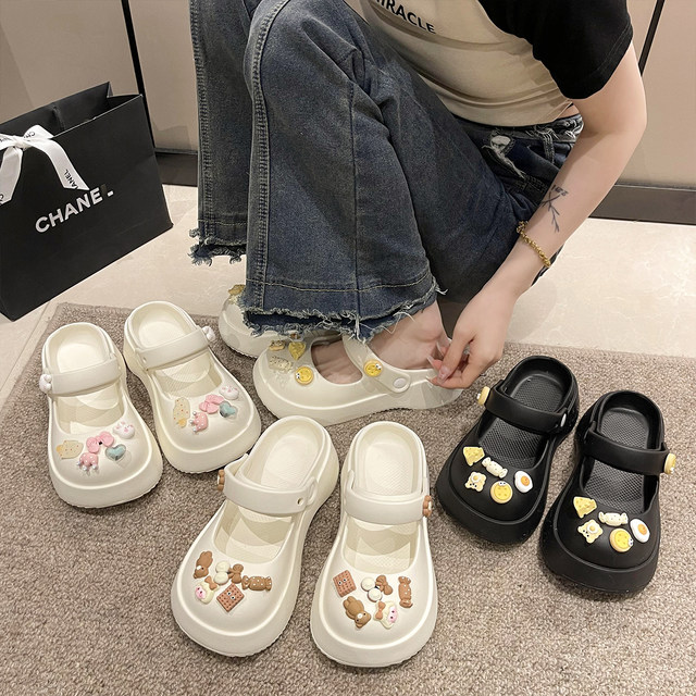 Mary Jane Croc Shoes Women's 2024 New Seaside Beach Sandals Thick Soled ...