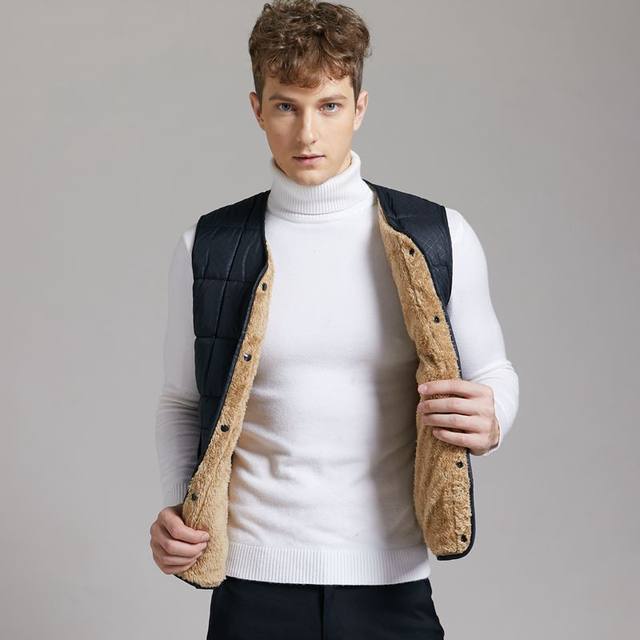 Autumn and winter warm and thickened down cotton vest men's light and thin inner wear lamb ...