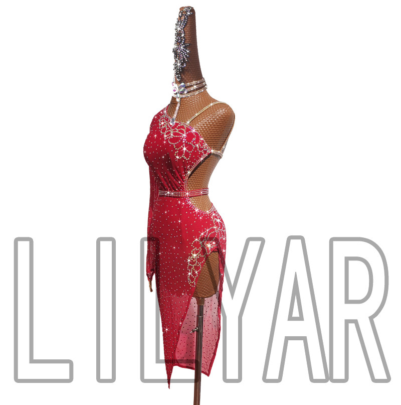 Lilyar Burgundy Latin Dance Skirt - Performance Competition Suit