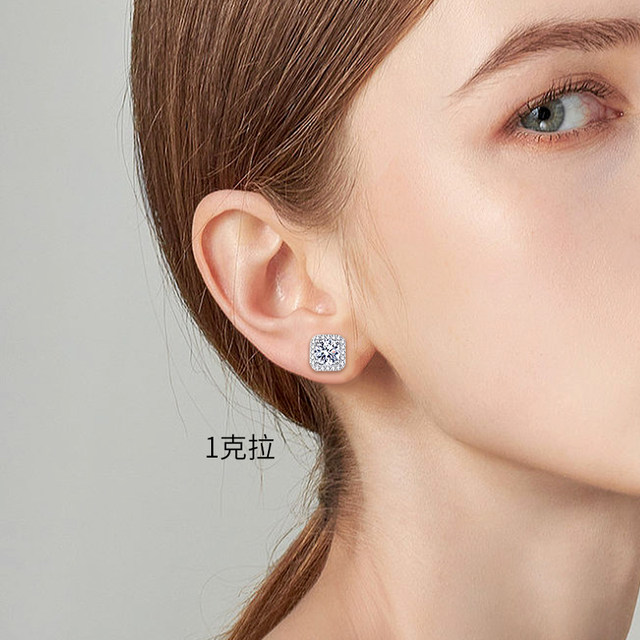 Square Mosangstone earrings advanced sensor ear jewelry 925 silver ...