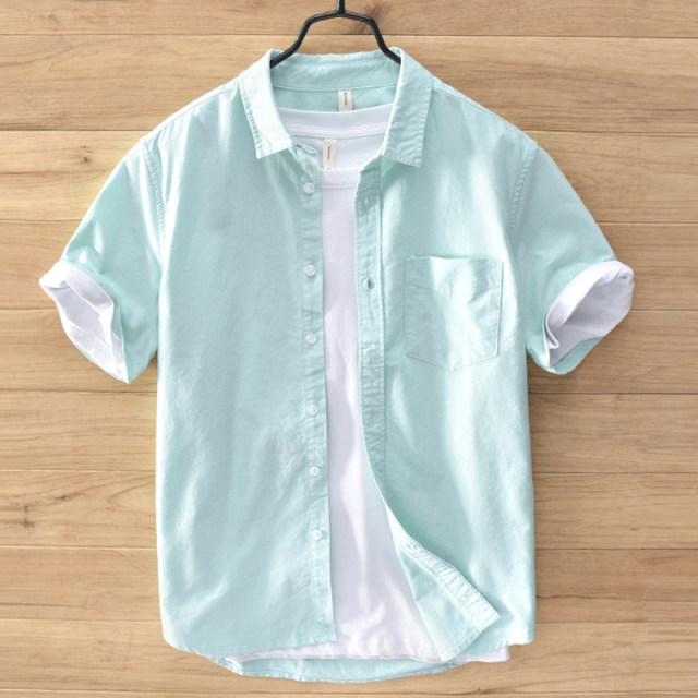 Small fresh shirt men's short-sleeved cotton loose trend all-match ...