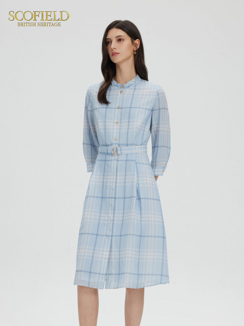 Scofield Women's Plaid Small Stand Collar Dress Umbrella Swing Tight ...