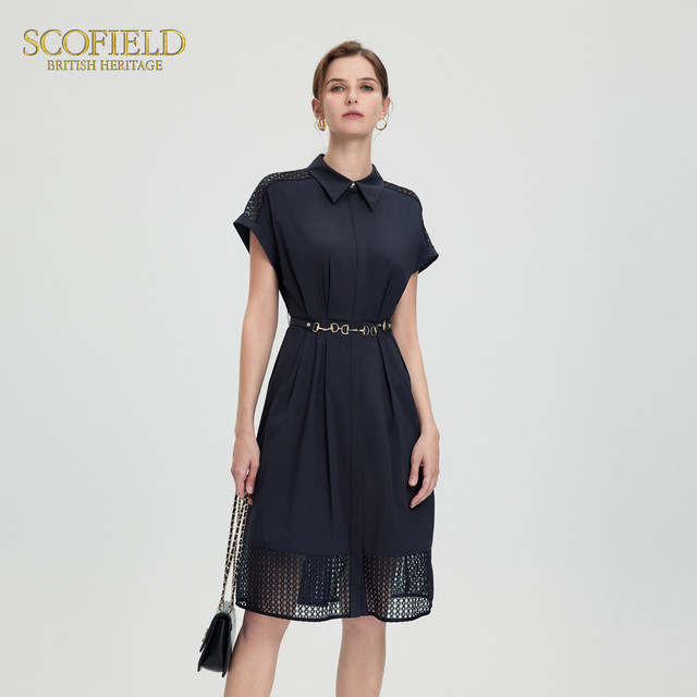 Scofield women's hollow lace shirt dress short-sleeved splicing elegant ...