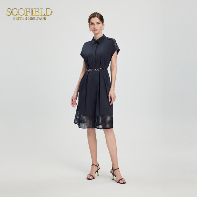 Scofield women's hollow lace shirt dress short-sleeved splicing elegant ...
