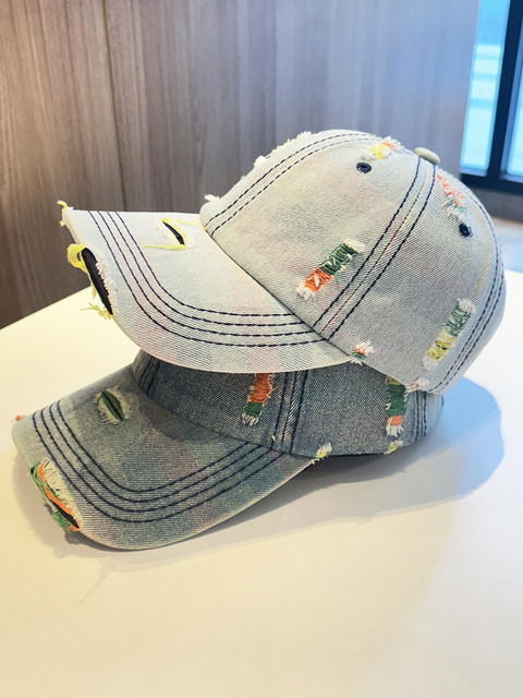 New retro ripped colorful denim baseball caps for men and women, old ...