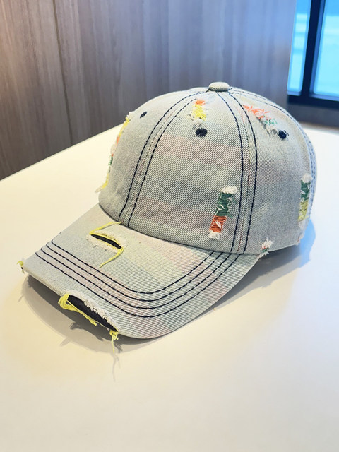New retro ripped colorful denim baseball caps for men and women, old ...