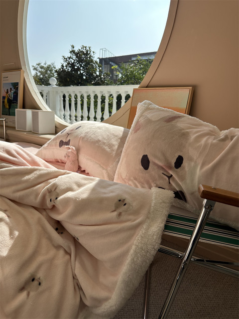 Korean cute milk velvet bobo rabbit white velvet four-piece set flannel ...