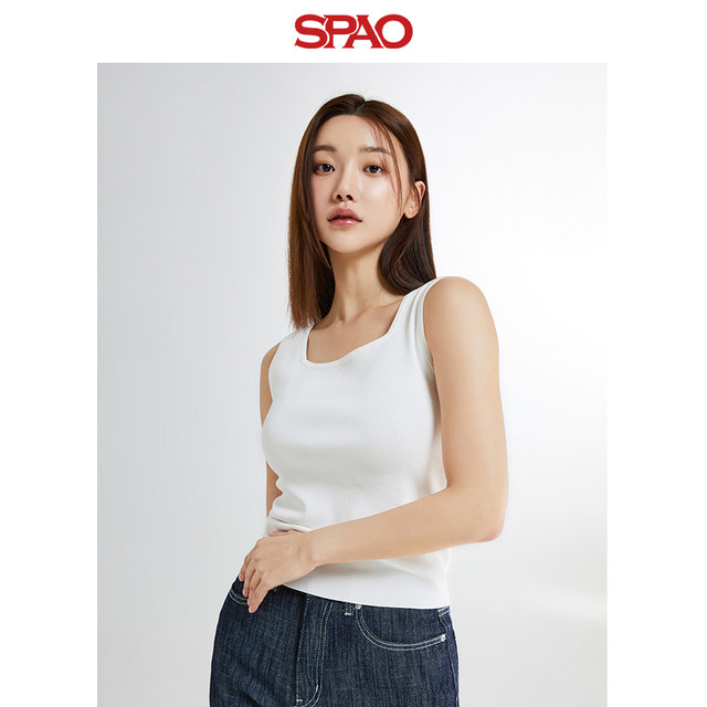 SPAO Korea's same style 2024 summer new women's fashion round neck sleeveless sweater vest ...