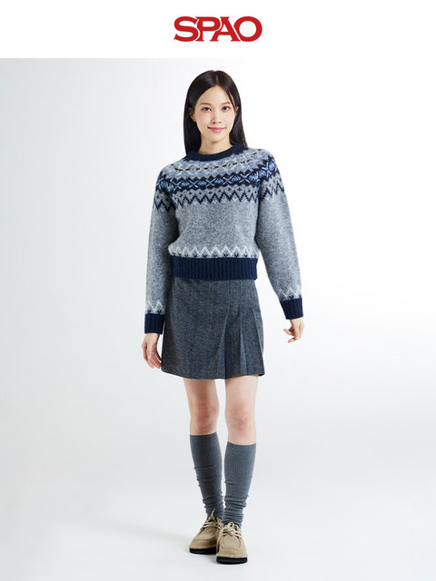 SPAO Korea's same model 2024 Winter new lady temperament wild long -sleeved round neck sweater ...
