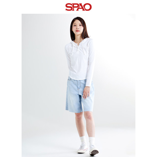 SPAO Korea's new autumn 2024 women's temperament hooded sports long-sleeved T-shirt SPLWE49G15