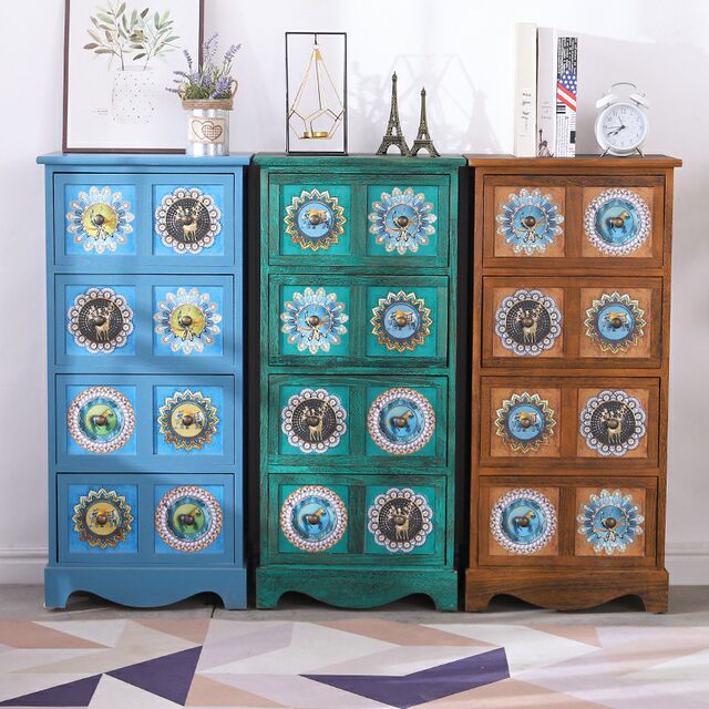 Retro solid wood bucket cabinet five -bucket cabinet storage storage ...