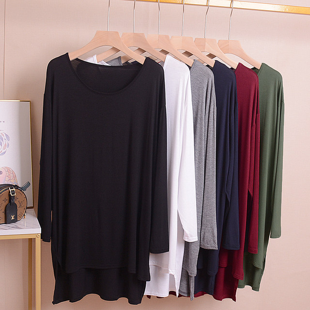 Spring and summer mid-length T-shirts look slim and loose versatile ...